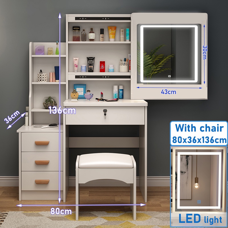 AH Dressing Table & LED Mirror Makeup Drawer Storage Table Cosmetic ...