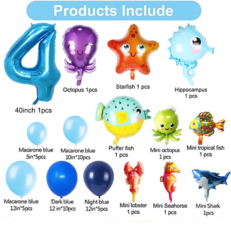 77pcs Ocean Theme Balloon Garland Arch Crab Seahorse 40 Inch Digital ...