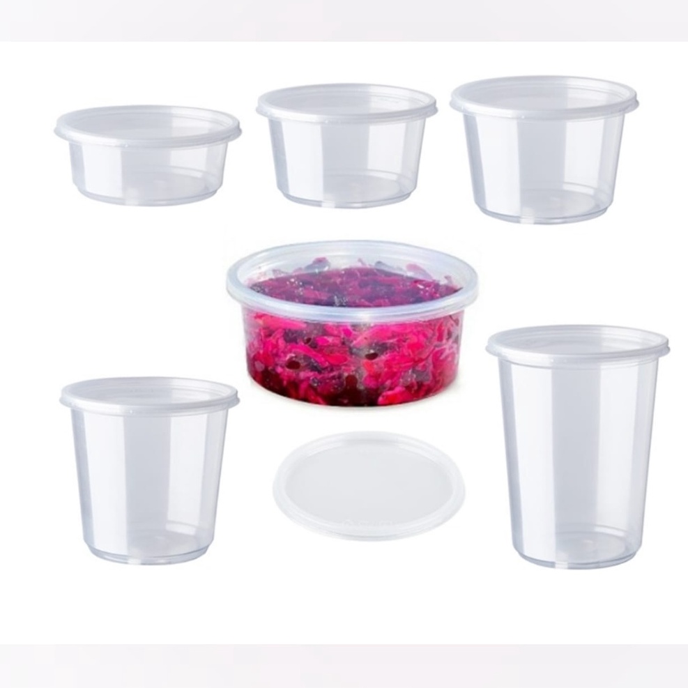 RENEQ ROUND DISPOSABLE PLASTIC FOOD CONTAINER WITH LID / CHILI SAUCE ...