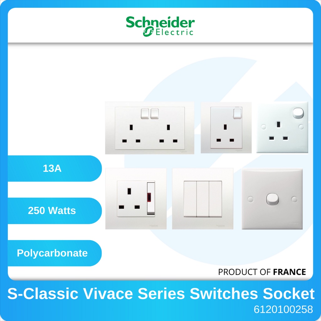 SCHNEIDER S-Classic Vivace Series Switches and Socket 13A Switch Socket ...