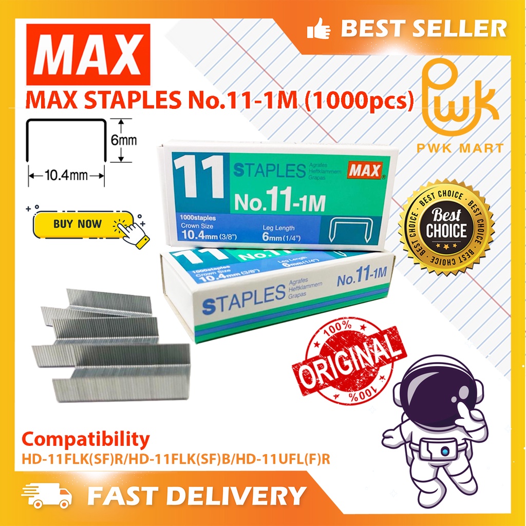 MAX STAPLES 11-1M (1BOX/1000PCS) | Shopee Malaysia