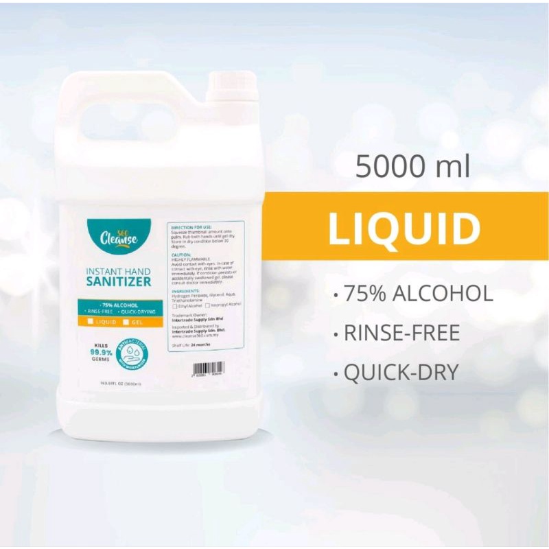 [Stock Clearance] Cleanse 360 75% Alcohol (5000mL/5L) Instant Hand ...
