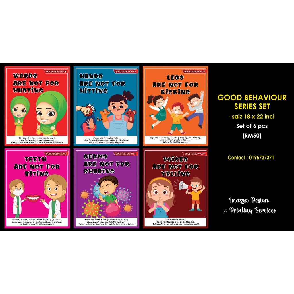 Banner GOOD BEHAVIOUR set series of 6 pcs sesuai untuk prasekolah ...