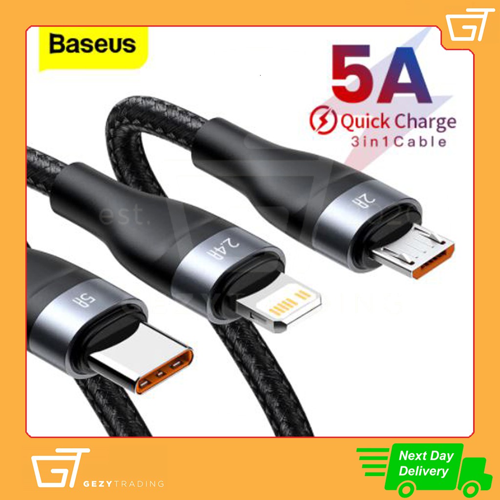 Baseus 5A 3 in 1 Fast Charging cable Type-C USB cable Micro for Android ...