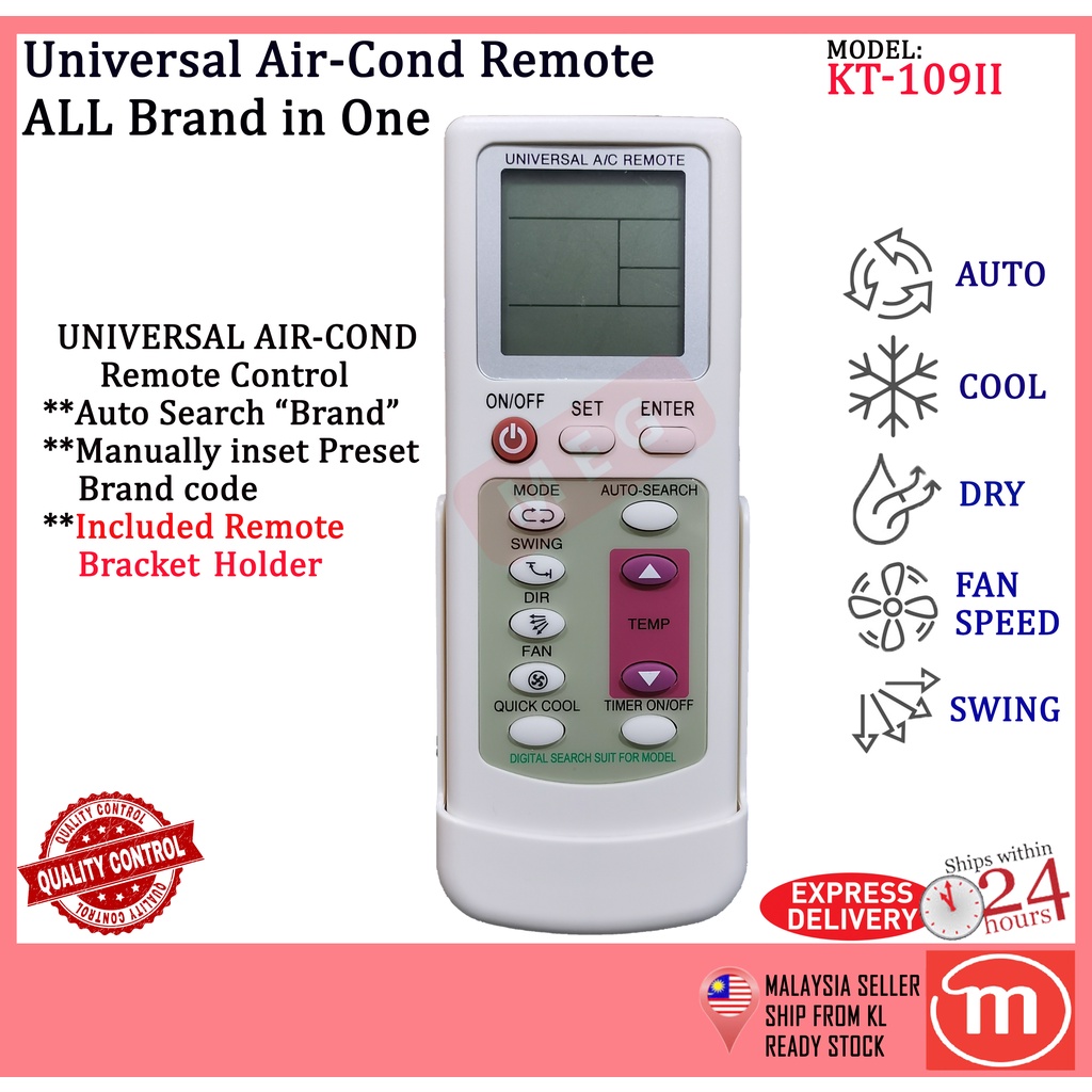 Universal All Brand In One Air Cond Remote Control QUNDA (KT-109II) Aircond | Shopee Malaysia
