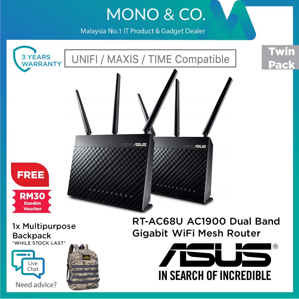 ASUS RT-AC68U AiMesh Dual Band Wireless AC1900 Gigabit Router WiFi ...