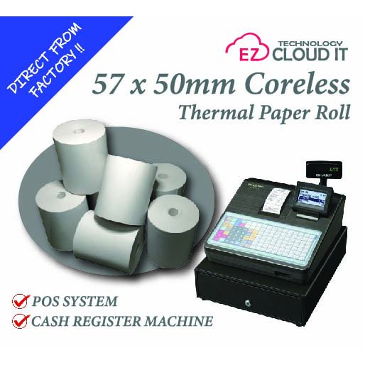 57*50mm Coreless Thermal Paper Pos System Cash Register Resit Paper ...