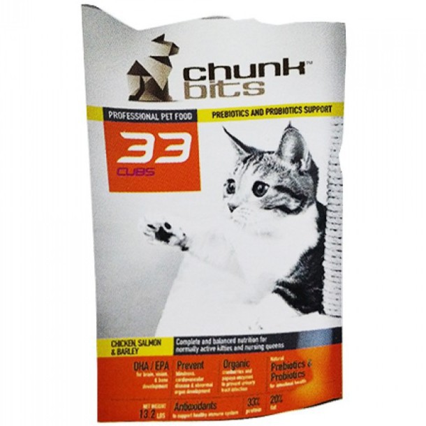 CHUNK BITS CAT FOOD CUBS 33 CHICKEN,SALMON & BARLEY CAT FOOD REPACK 9KG ...