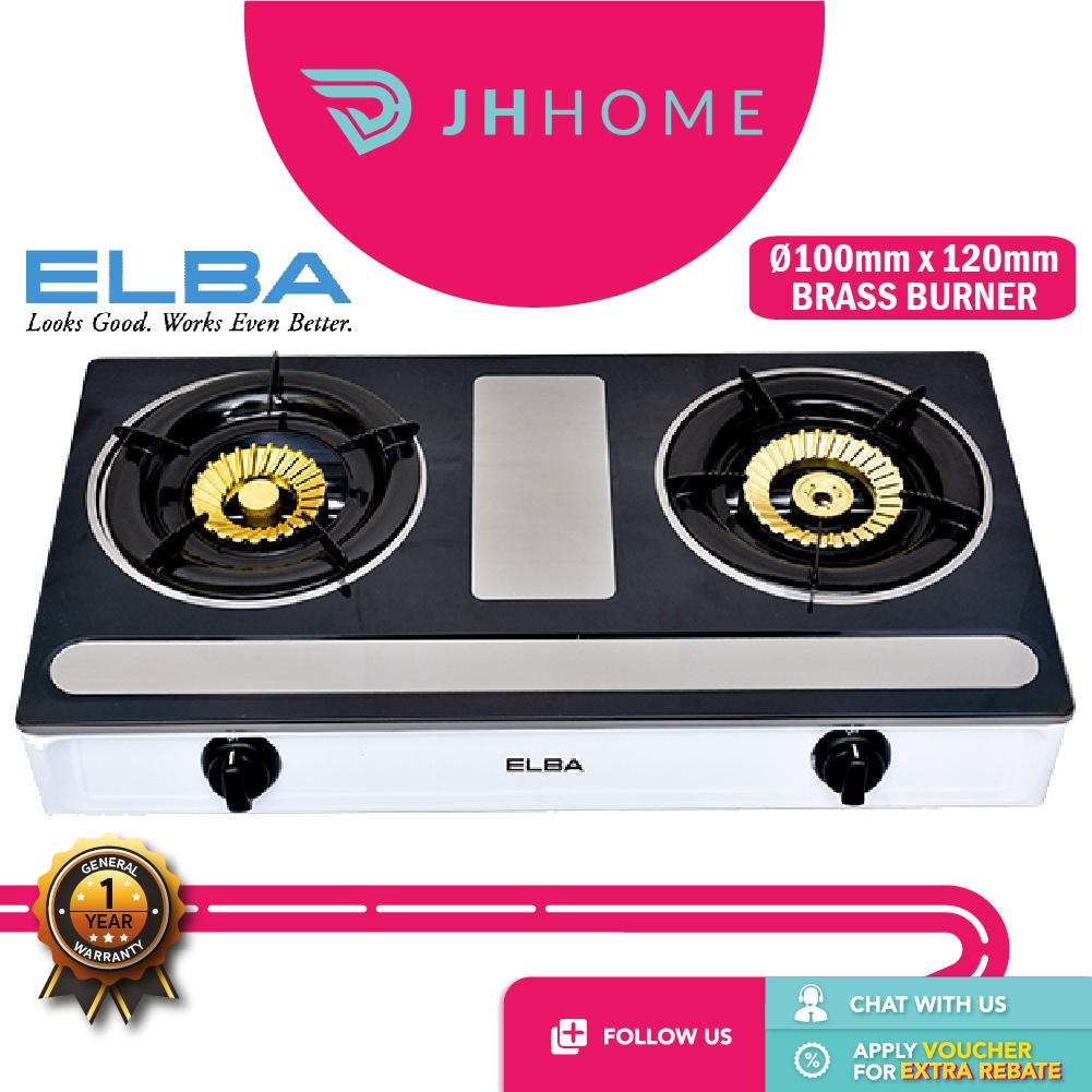 Elba 2 Burners Table Gas Stove Egs M6992 Ss Automatic Piezo Ignition Whirling Brass Burner Ring