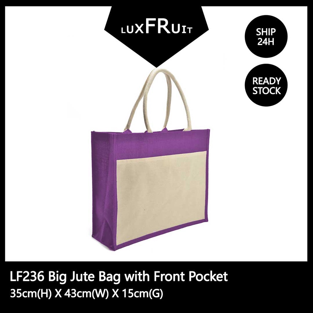 Big Jute Bag with Front Pocket Jute Body Canvas Pocket A3 Size - LF236 ...