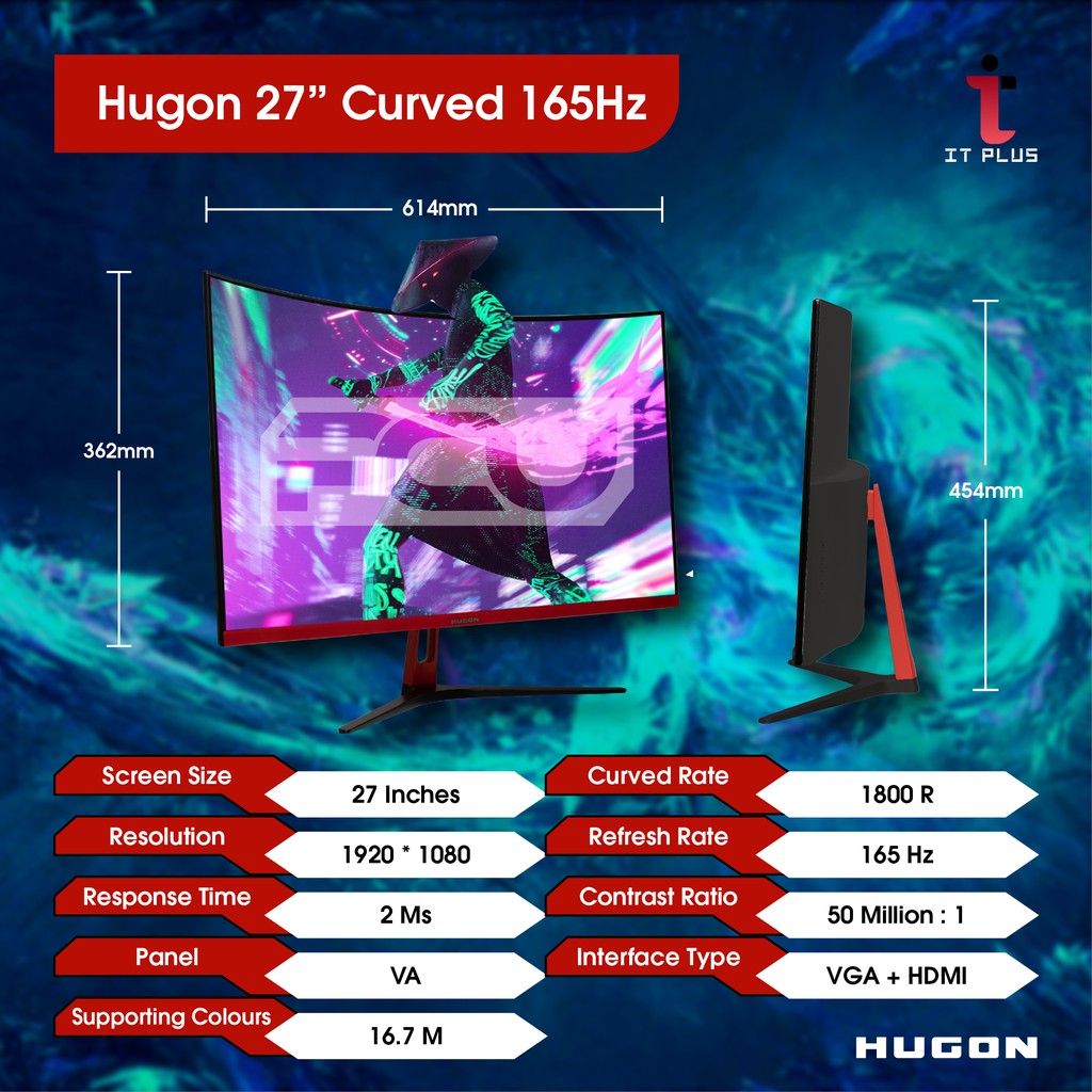 HUGON 27” & 32” Curved 1800R 165Hz 1MS Full HD 1080P LED Gaming Monitor ...