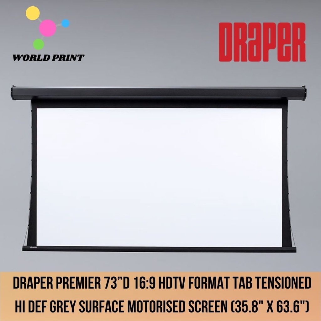 Draper Premier 73”D 16:9 HDTV Format Tab Tensioned Hi Def Grey Surface ...