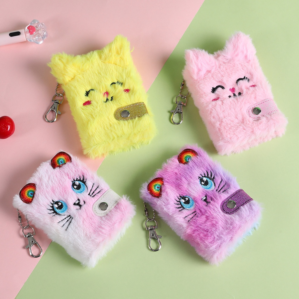 Cute Rainbow Furry Fluffy Plush Notebook Mini Plush Notebooks with ...