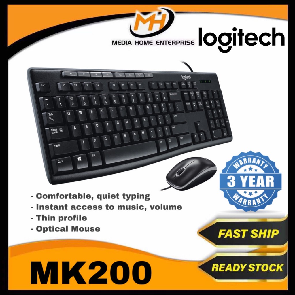 Logitech Wired Combo Keyboard and Mouse MK200 - Media Keys, Quiet ...