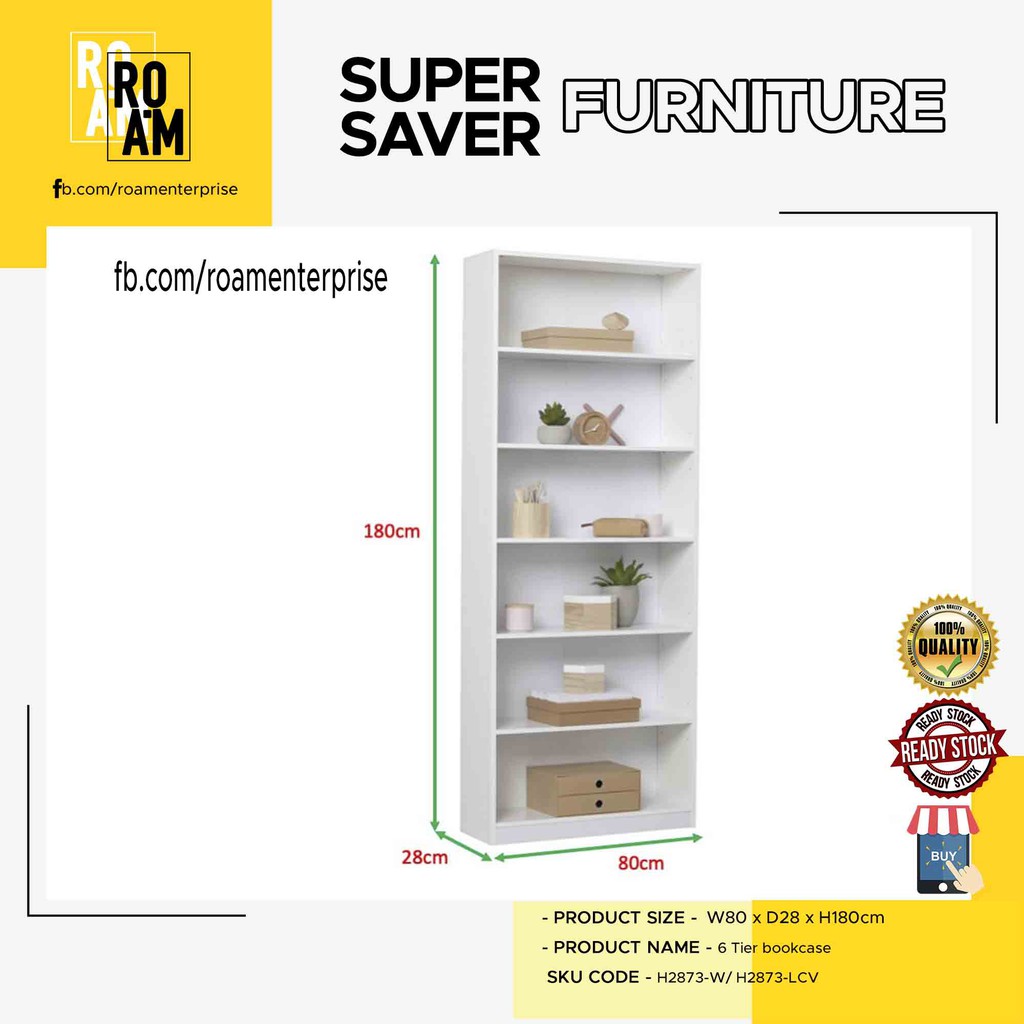 ROAM IKEA Billy Bookcase 6 Tier Bookshelf Cupboard Rak Buku White Color ...