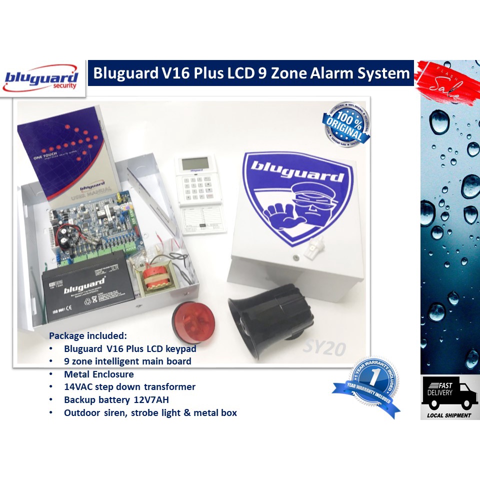 Bluguard V16-Plus LCD 9 Zone Security Home Alarm System Package - Wired Alarm System | Shopee ...