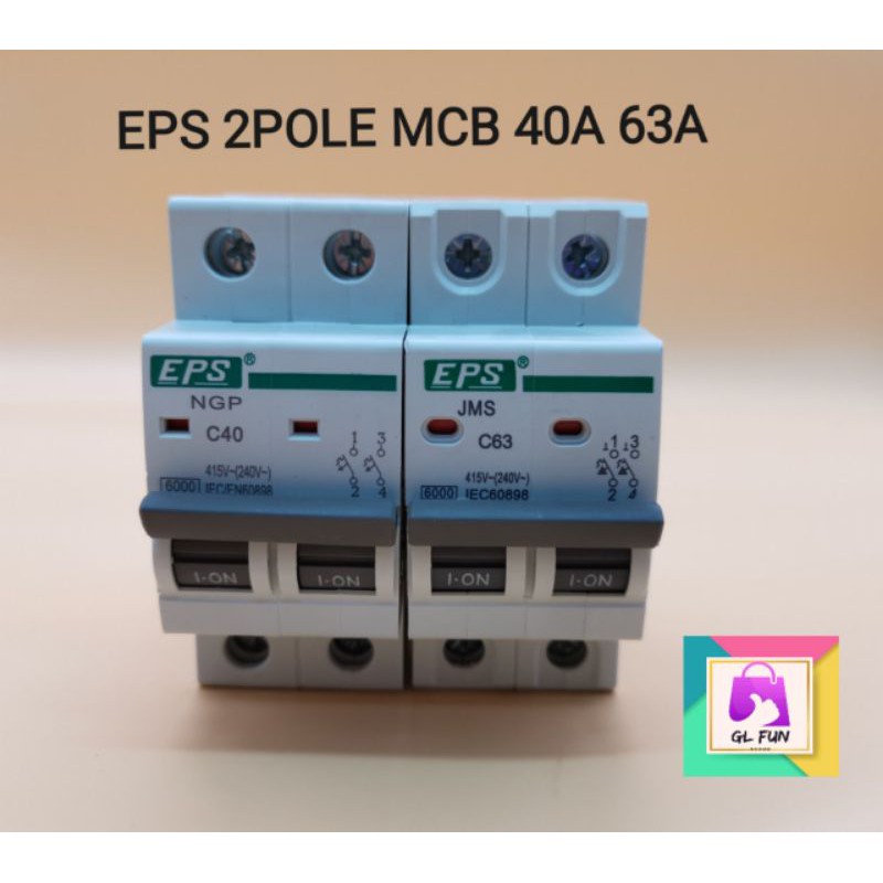 EPS 2 Pole MCB 40A 63A Miniature Circuit Breakers 6KA | Shopee Malaysia
