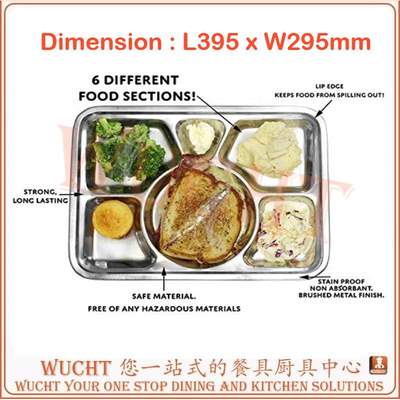 【WUCHT】Stainless Steel Rectangular 6 Compartment Food Tray / 6 ...