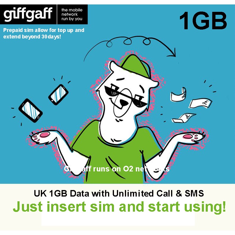 UK Giffgaff 1GBTravel SIm (Unlimited call and sms in UK) | Shopee Malaysia