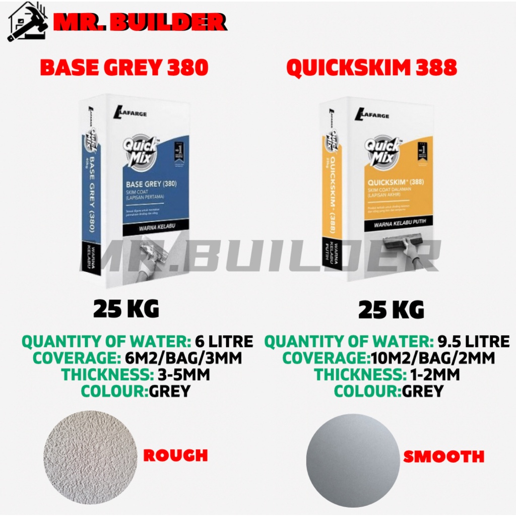LAFARGE (25KG) QuickMix 380 388 382 385 Grey White Rough Smooth Skim ...