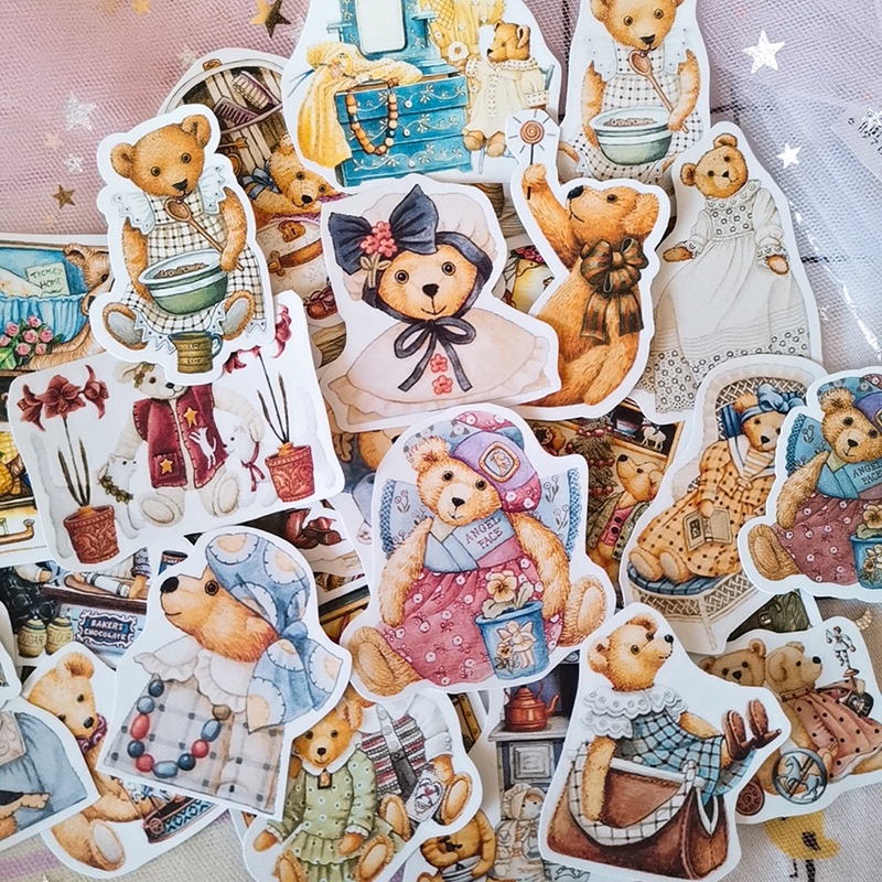 Retro cute wind bear hand account stickers scrapbooking material set ...