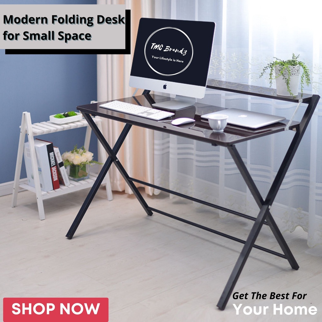 Simple Modern Foldable 2-Tier Laptop Computer Desk with Shelf Space ...