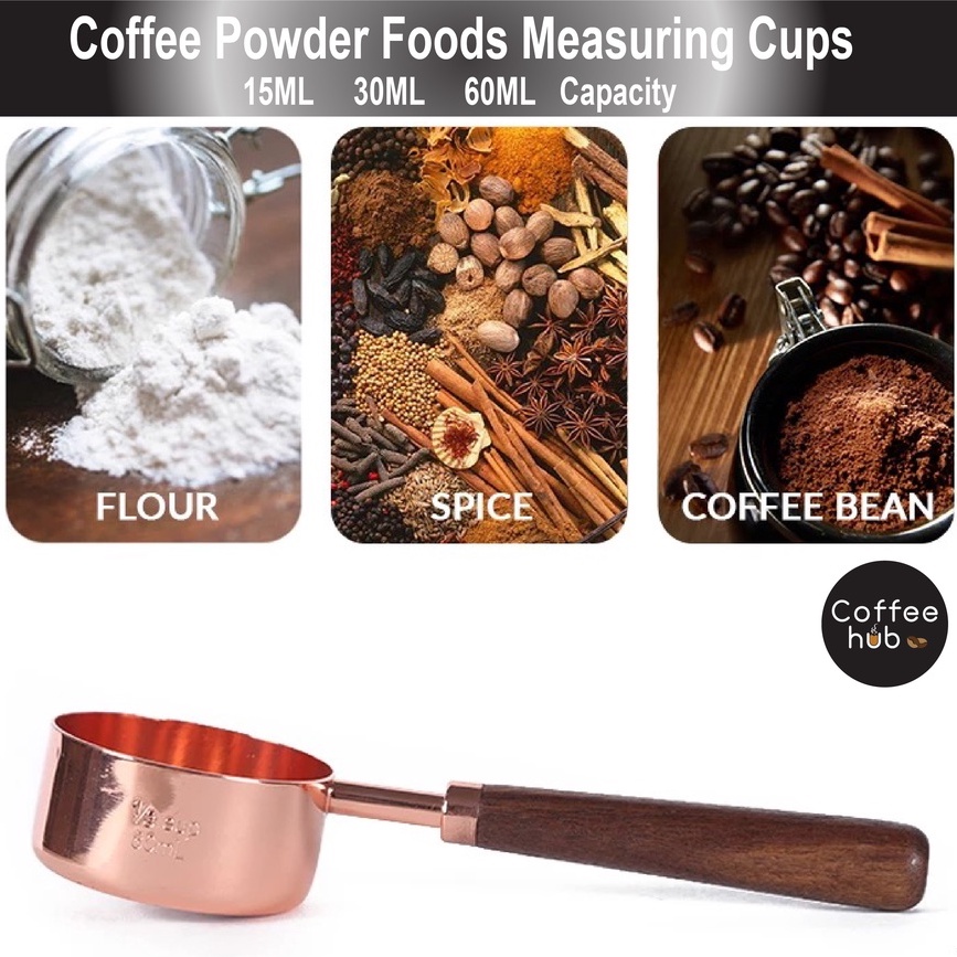(Ready Stock)Coffee Foods Powder Measure Cups Tools Walnut Wood Handle ...
