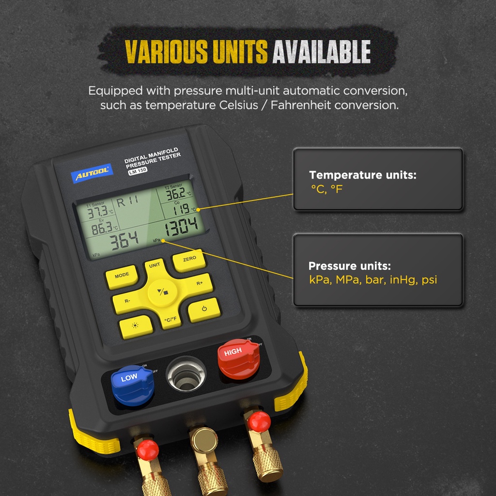 AUTOOL LM150 Digital Manifold Gauge Car Air Conditioner Pressure Tester ...