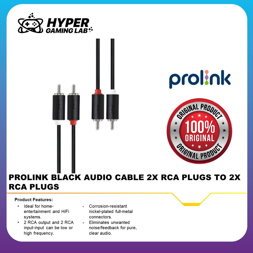 PROLINK BLACK AUDIO CABLE 2X RCA PLUGS TO 2X RCA PLUGS (1.5M, 3M & 5M ...