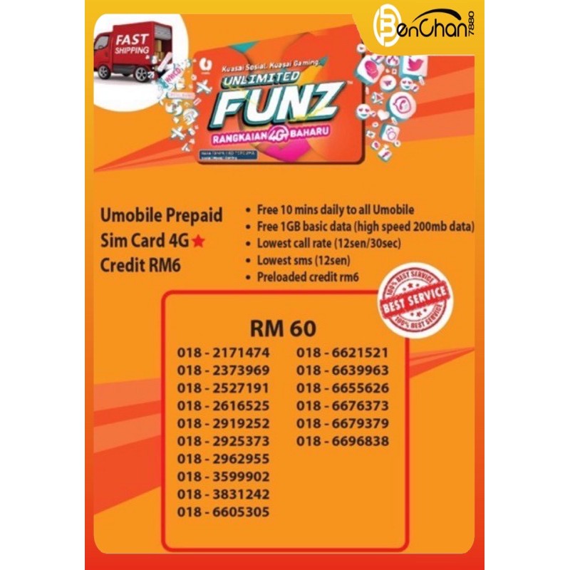 Umobile Prepaid Sim Card 4G 🌟Credit RM6 | Shopee Malaysia