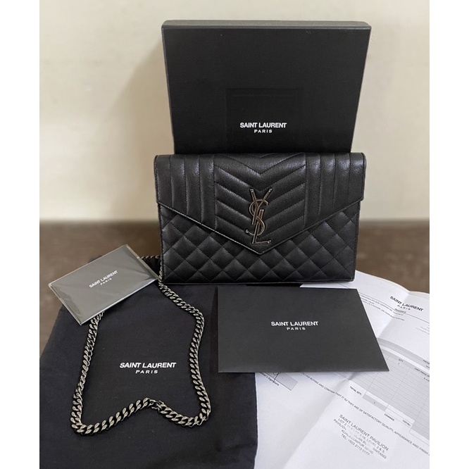 AUTHENTIC YSL WOC (USED) WALLET MADE WITH METAL-FREE TANNED LEATHER WITH FLAP DECORATED WITH ...