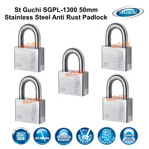 St Guchi SGPL-1300 50mm Stainless Steel Anti Rust Padlock - 5pcs ...