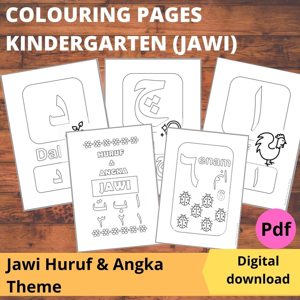 Printables colouring pages buku mewarna Jawi huruf Angka Huruf Hijaiyah ...