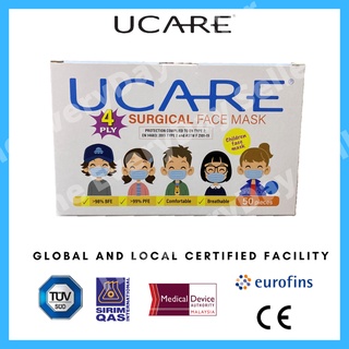 UCARE 4 Ply 3 Ply Kids Surgical Face Mask (50 Pcs/no Box) 儿童一次性四层口罩 ...