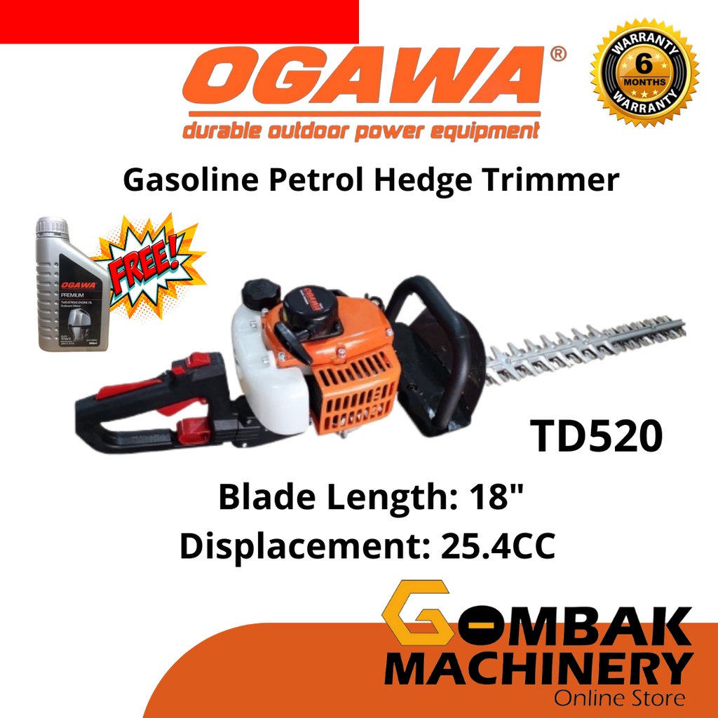 OGAWA TD520/TD620X 18"/24" Gasoline Petrol Hedge Trimmer 25.4cc/22.5cc ...