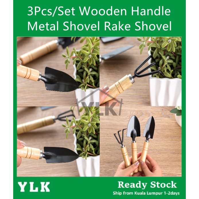 YLK 3pcs/Set Rough Wooden Handle Metal Shovel Rake Shovel Succulent ...