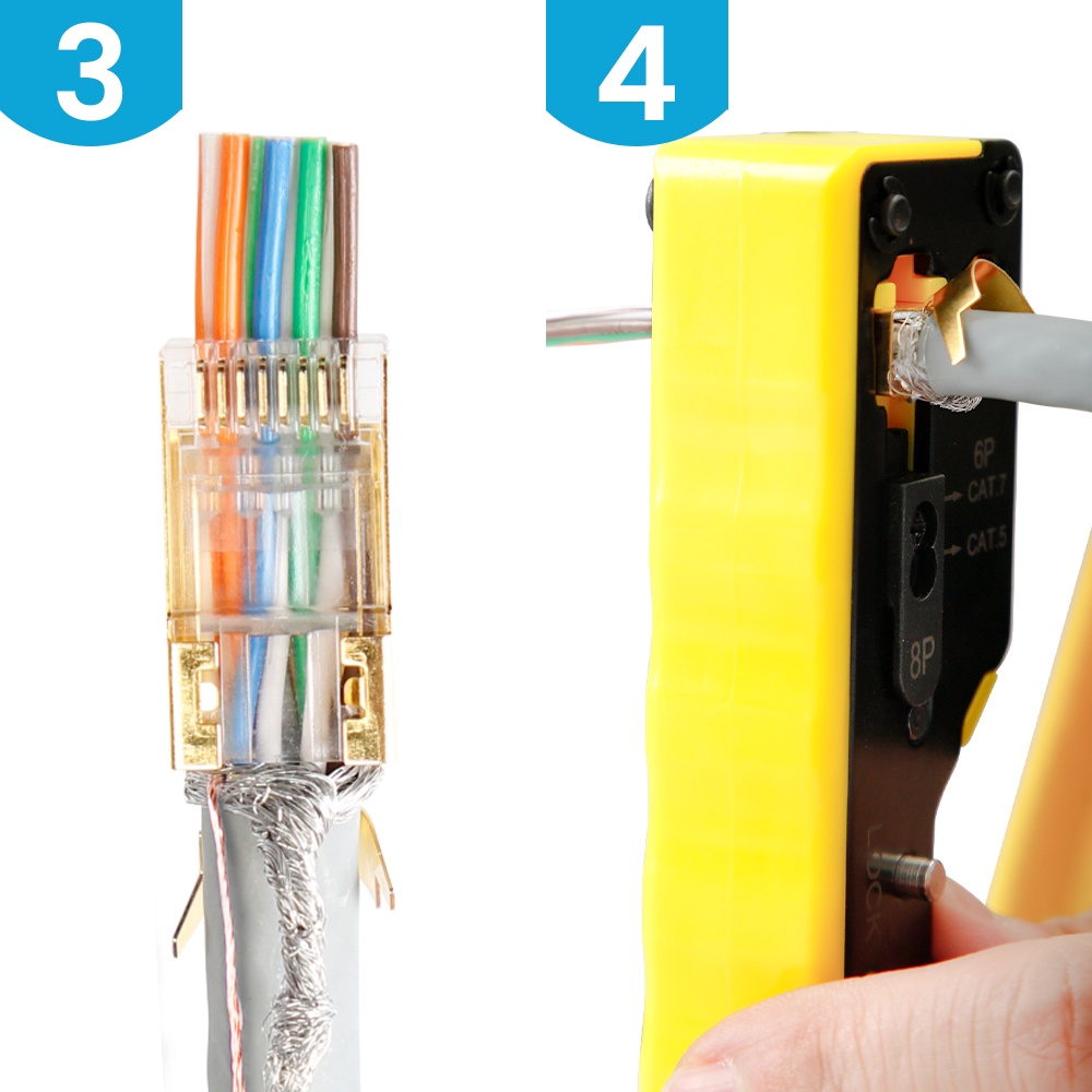 AMPCOM Pass Through CAT7 RJ45 Connector, CAT6A/7 50U Gold-plated Pass ...