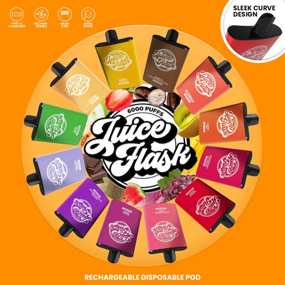 Original Juice flask 6000 puff premium quality with sleek curve design ...