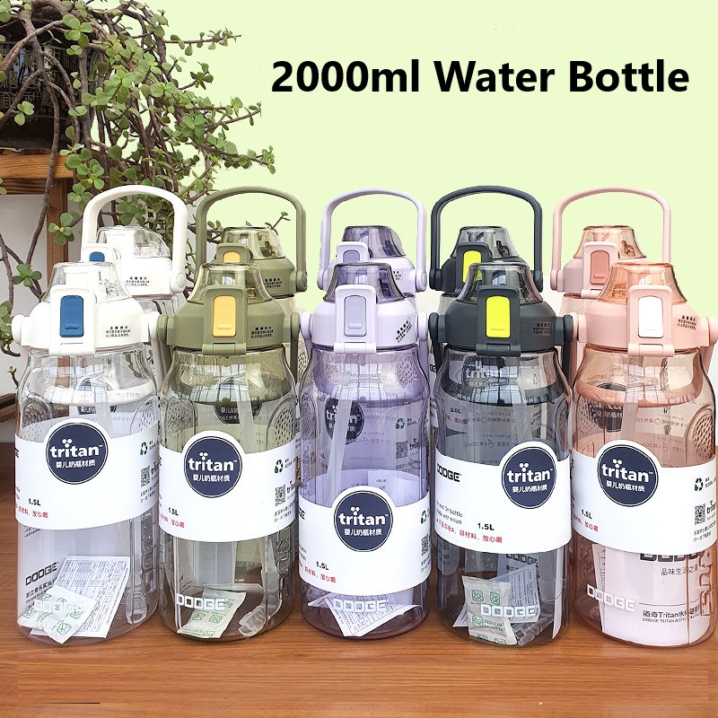 2000ml Reminder Fitness water bottle with straw scale Big bottle 2.0Liter Gym bottle Sport ...