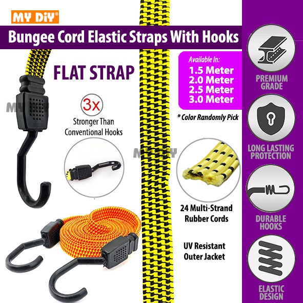 Elastic Rubber Belt Bungee Cords with Hook Flat Straps Tali Ikat Getah ...