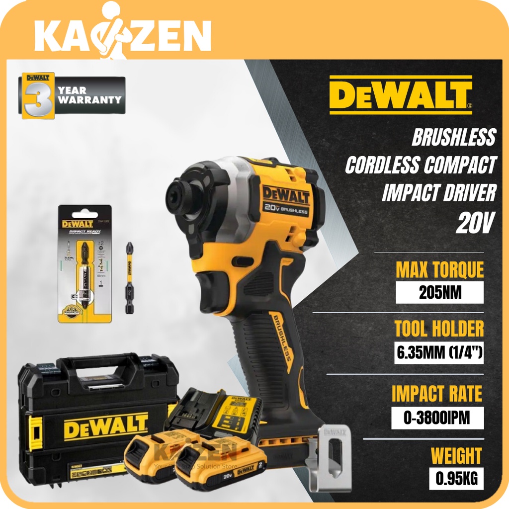 DEWALT ATOMIC DCF850D2A 6.35mm ( 1/4" ) 20V Brushless Compact Cordless ...