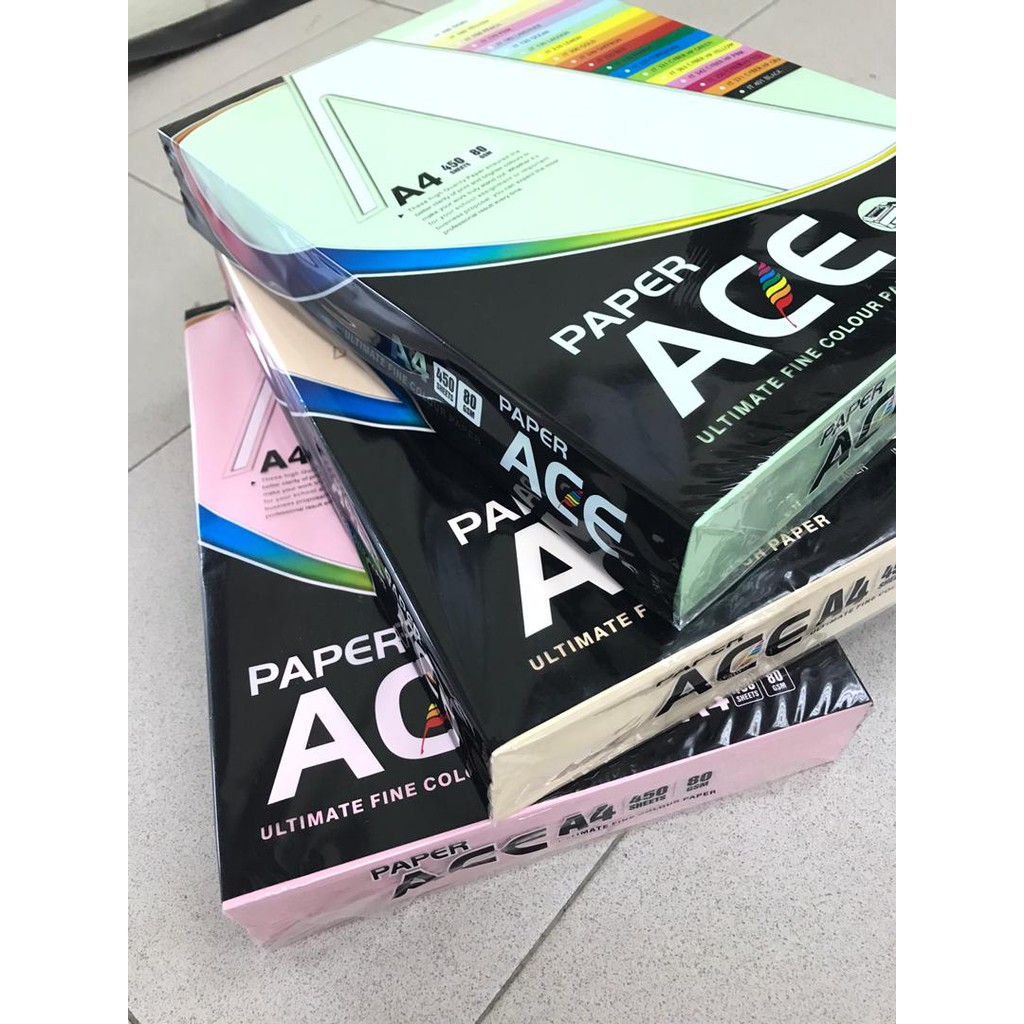 ACE PAPER ULTIMATE LIGHT COLOUR A4 PAPER 80GSM (45O SHEETS) | Shopee ...