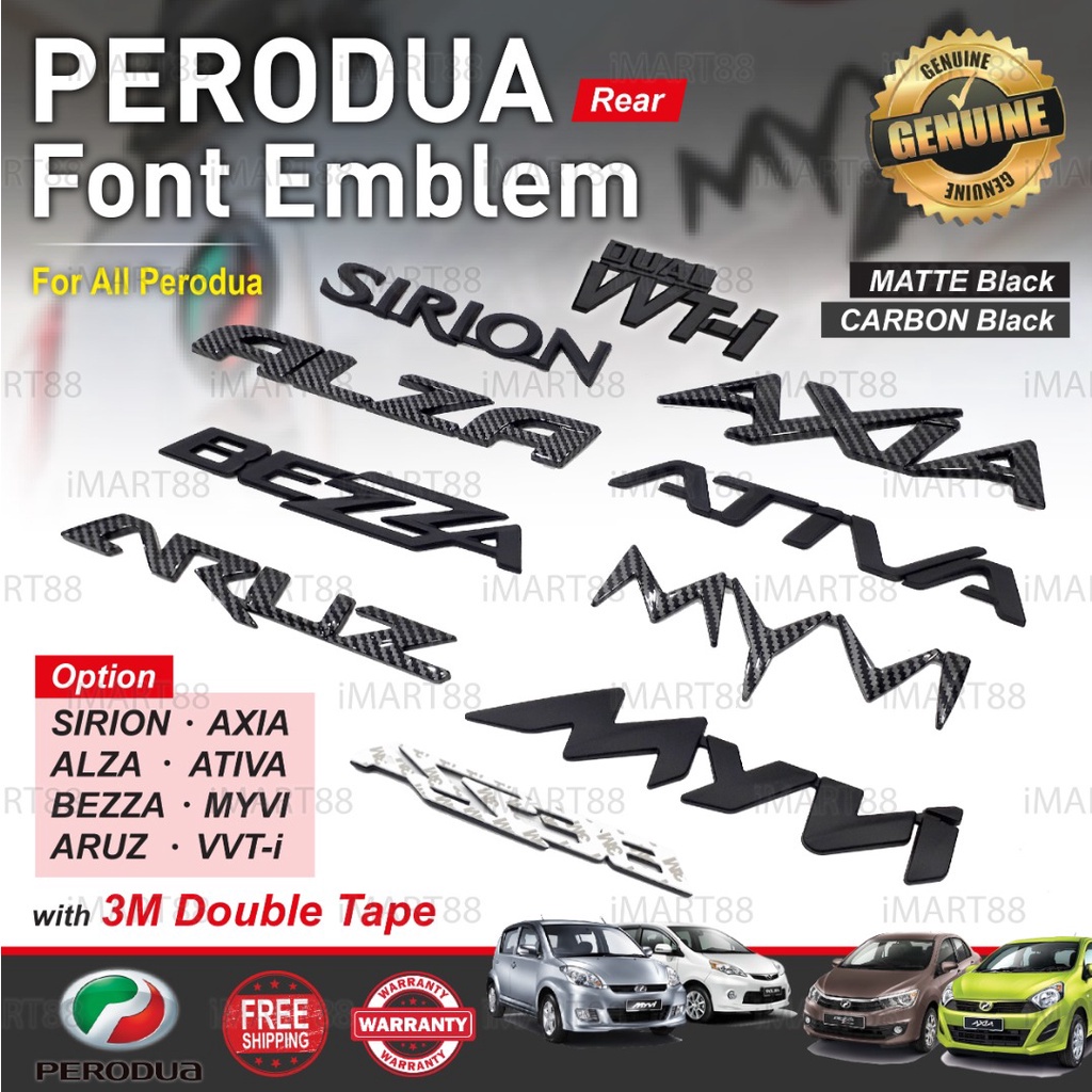 PERODUA FONT EMBLEM MATTE BLACK CARBON 3M SIRION AXIA ALZA ATIVA BEZZA ...