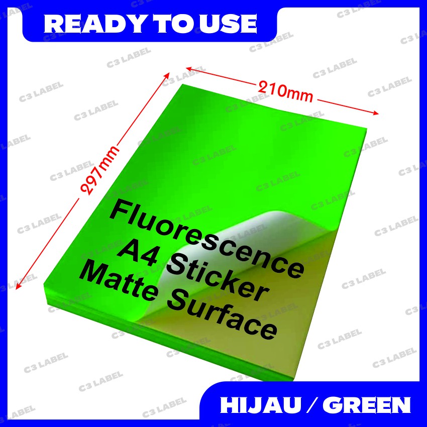 A4 Sticker / A4 Color Sticker / A4 Flouresence Blank Sticker - Green ...