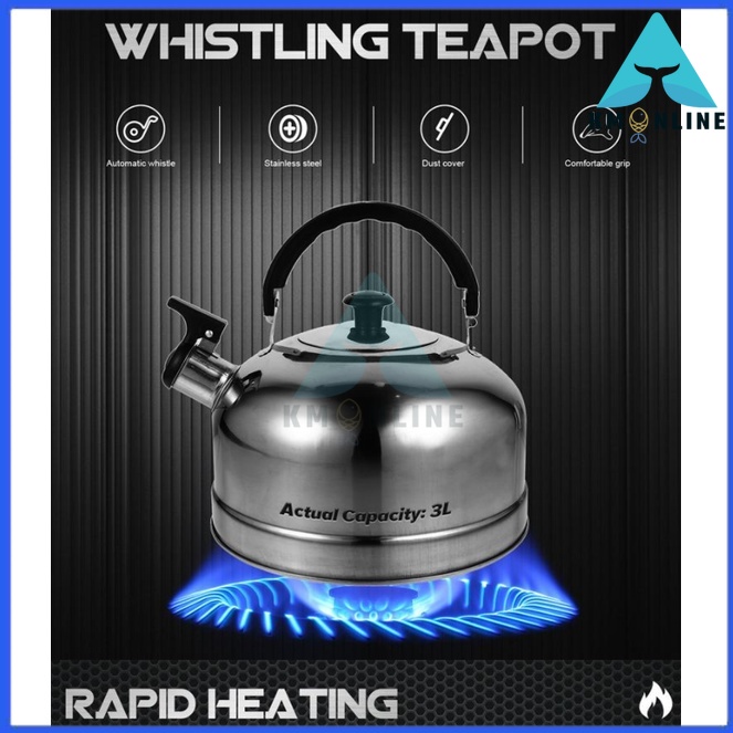 3L Stainless Steel Whistling Kettle Flat Bottom Water Kettle Teapot ...