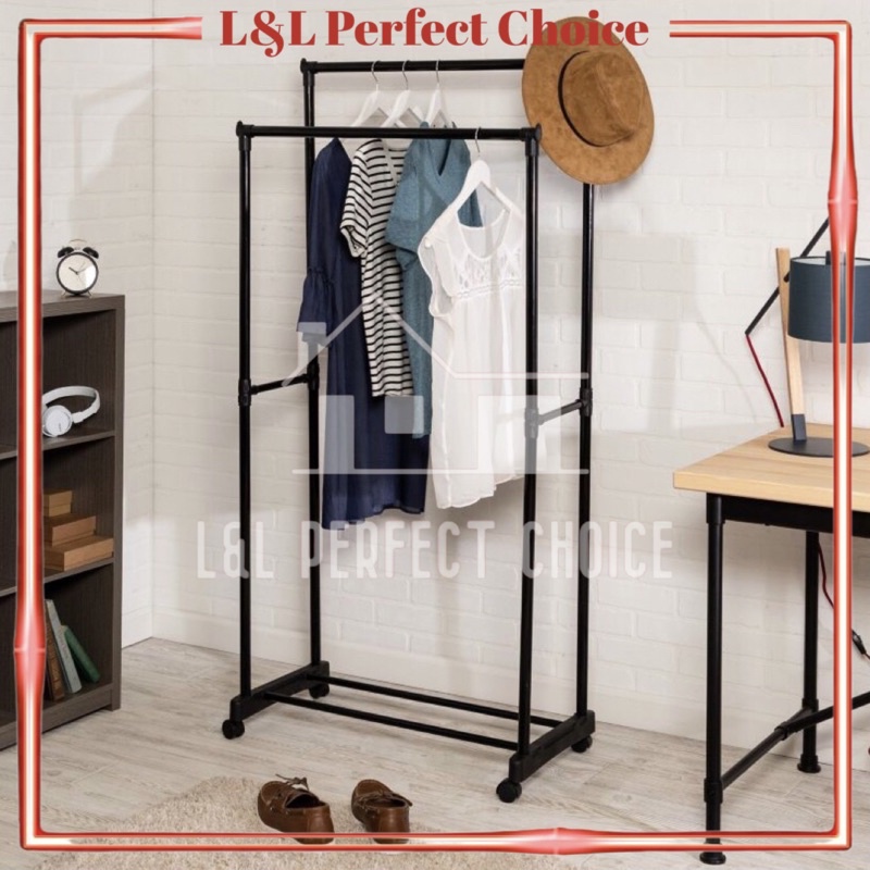 LLPERFECT Powder Coated Double Garment Rack / Cloth Hanger and Shoe ...