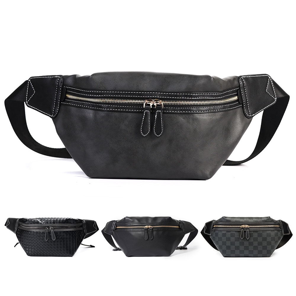 Plain Color Checker PU Leather Men Waist Bag Chest Bag Crossbody Bags ...
