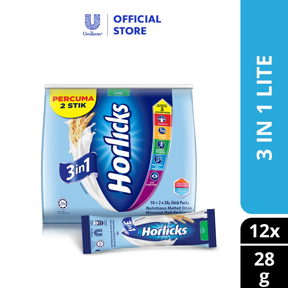 Horlicks 3 In 1 Instant Lite Drink (10 x 28g) [Free 2 Sticks] | Shopee ...