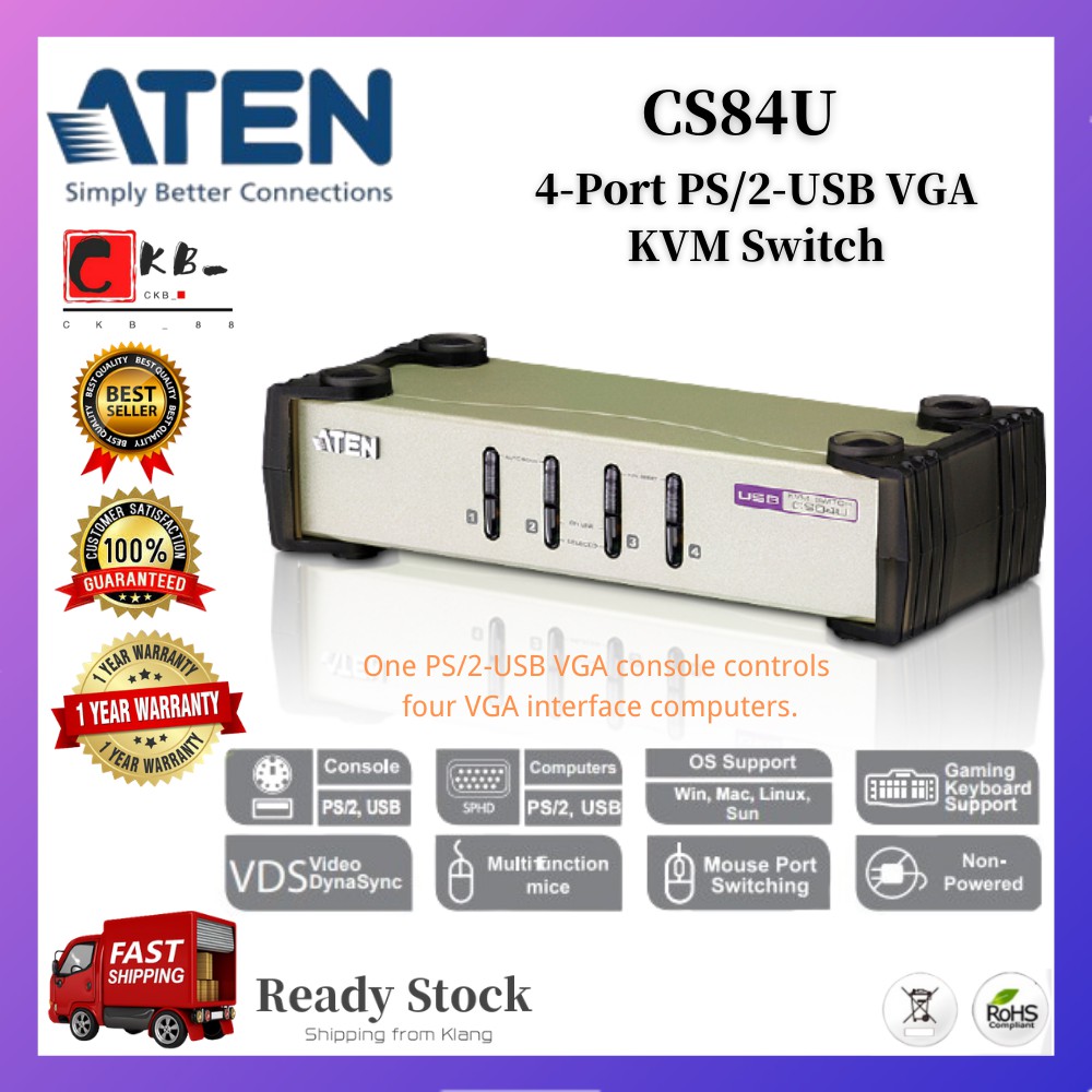 🔥KVM🔥ATEN CS84U 4-Port PS/2-USB VGA KVM Switch (Desktop KVM Switches ...