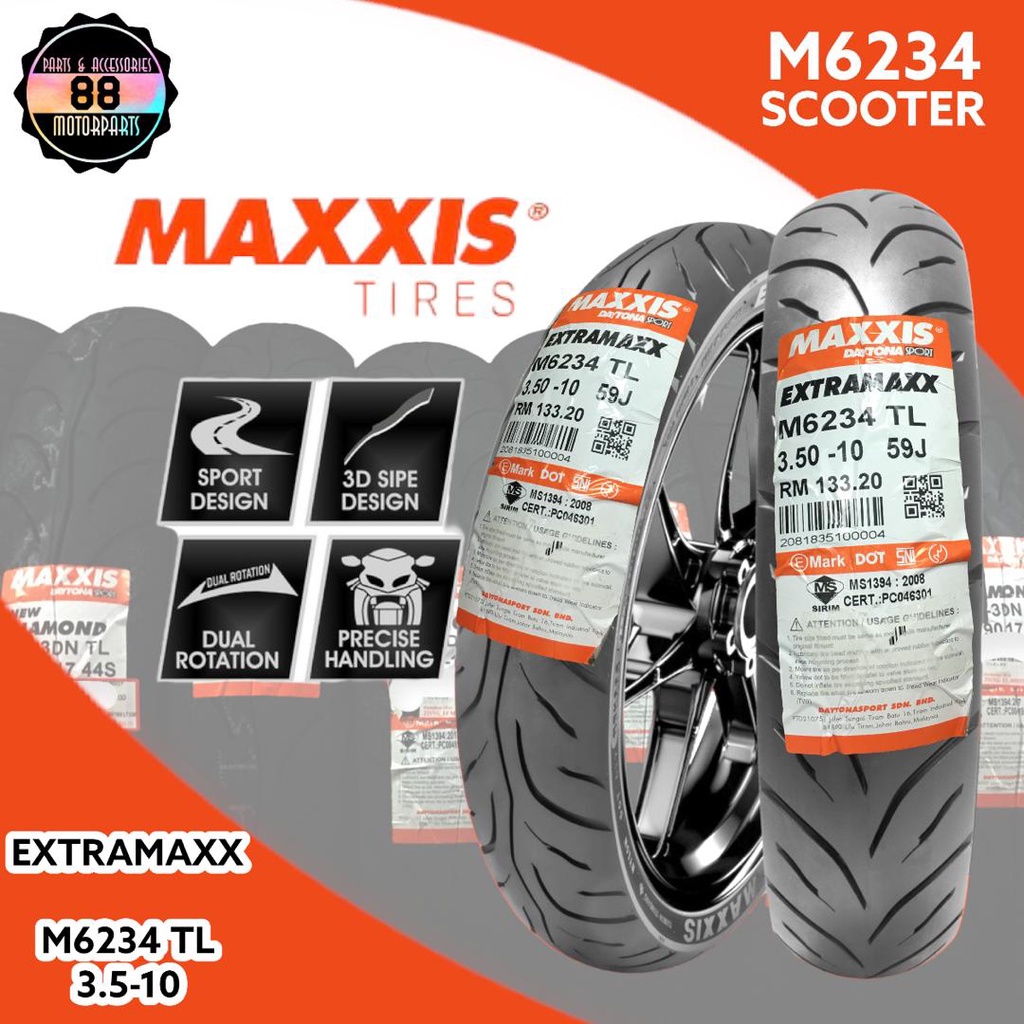 MAXXIS EXTRAMAXX TYRE 10'' M6234 350X10 3.5-10 TUBELESS FOR SCOOTER ...